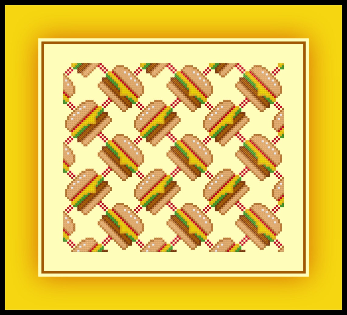 Hamburger Cross Stitch Pattern Small Tileable Repeating Cheeseburger ...