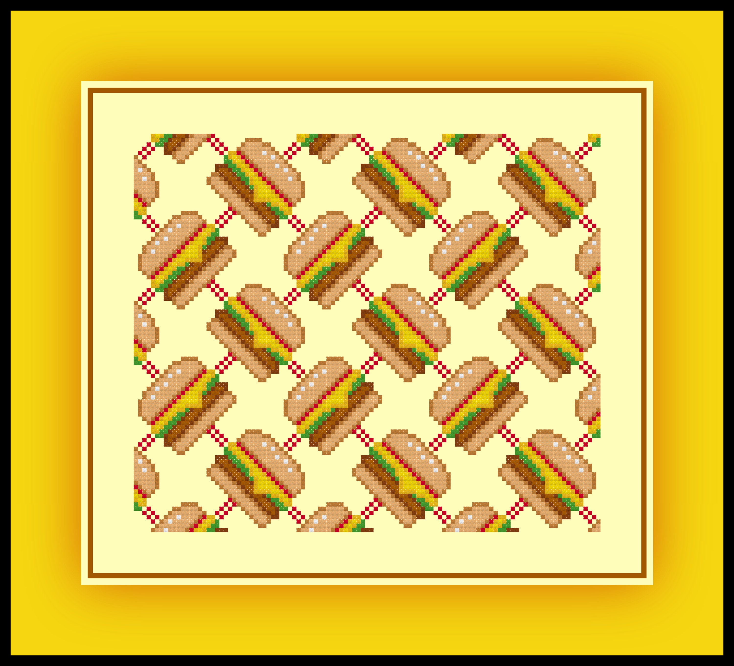 Hamburger Cross Stitch Pattern Small Tileable Repeating Cheeseburger ...
