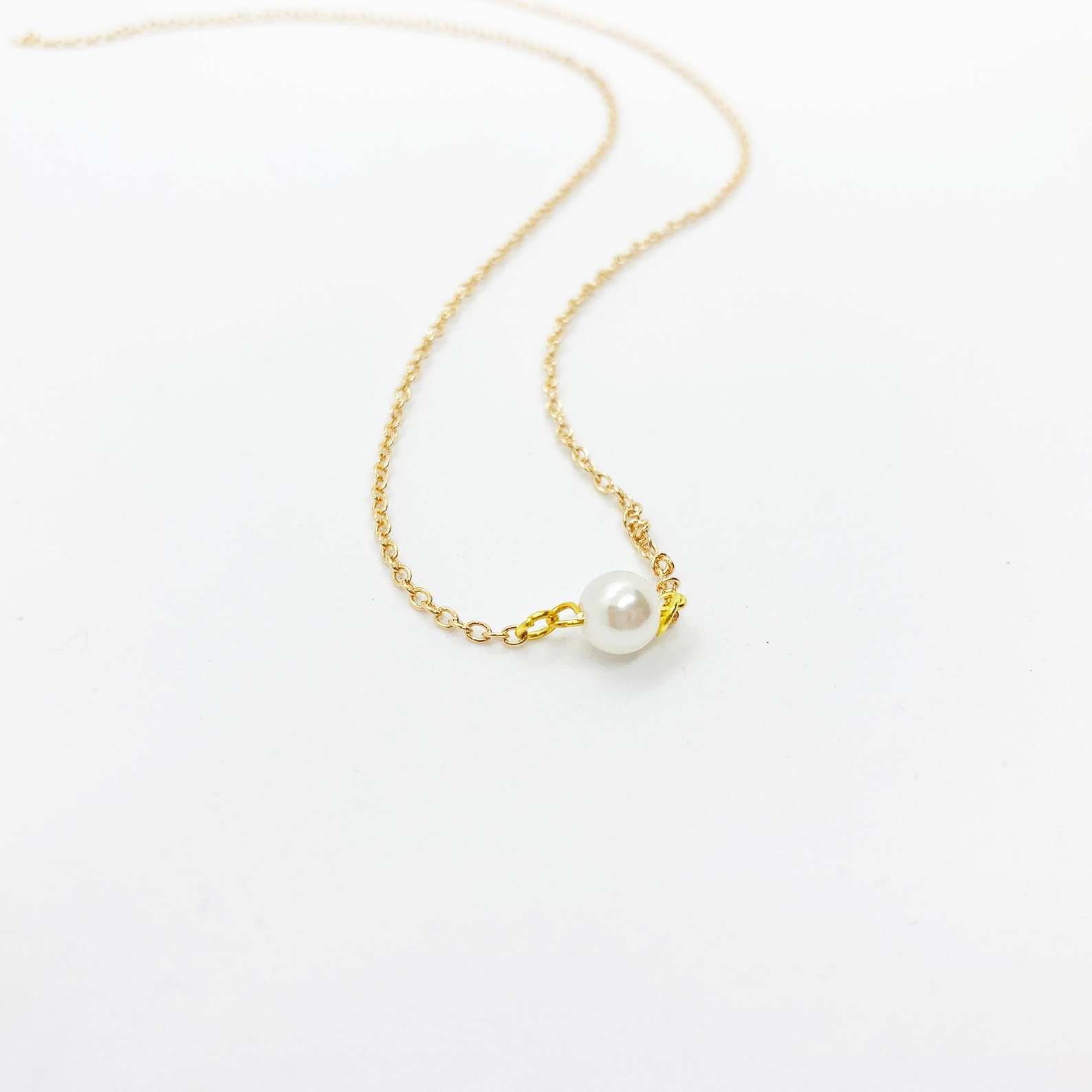 Mini Floating Pearl Necklace Floating Pearl Necklace Dainty | Etsy