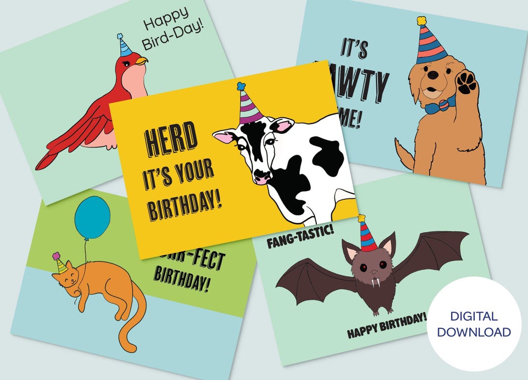 Printable Birthday Card Bundle | Punny Kids Birthday Cards | Digital ...