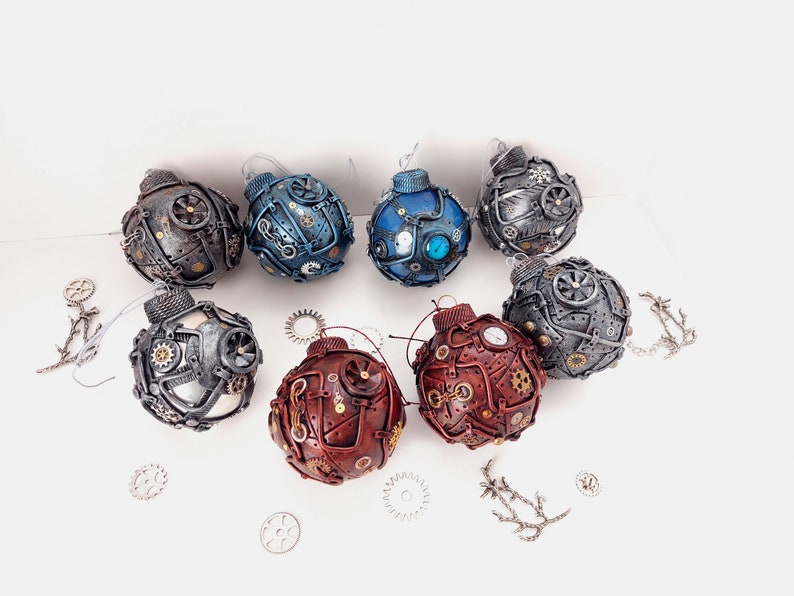 Handmade Steampunk New Year Tree Ornaments. Christmas Mix Metallic ...