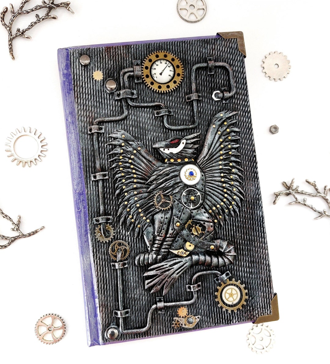 Steampunk Clay Journal Cover Mechanical Griffin. Handmade Notebook ...