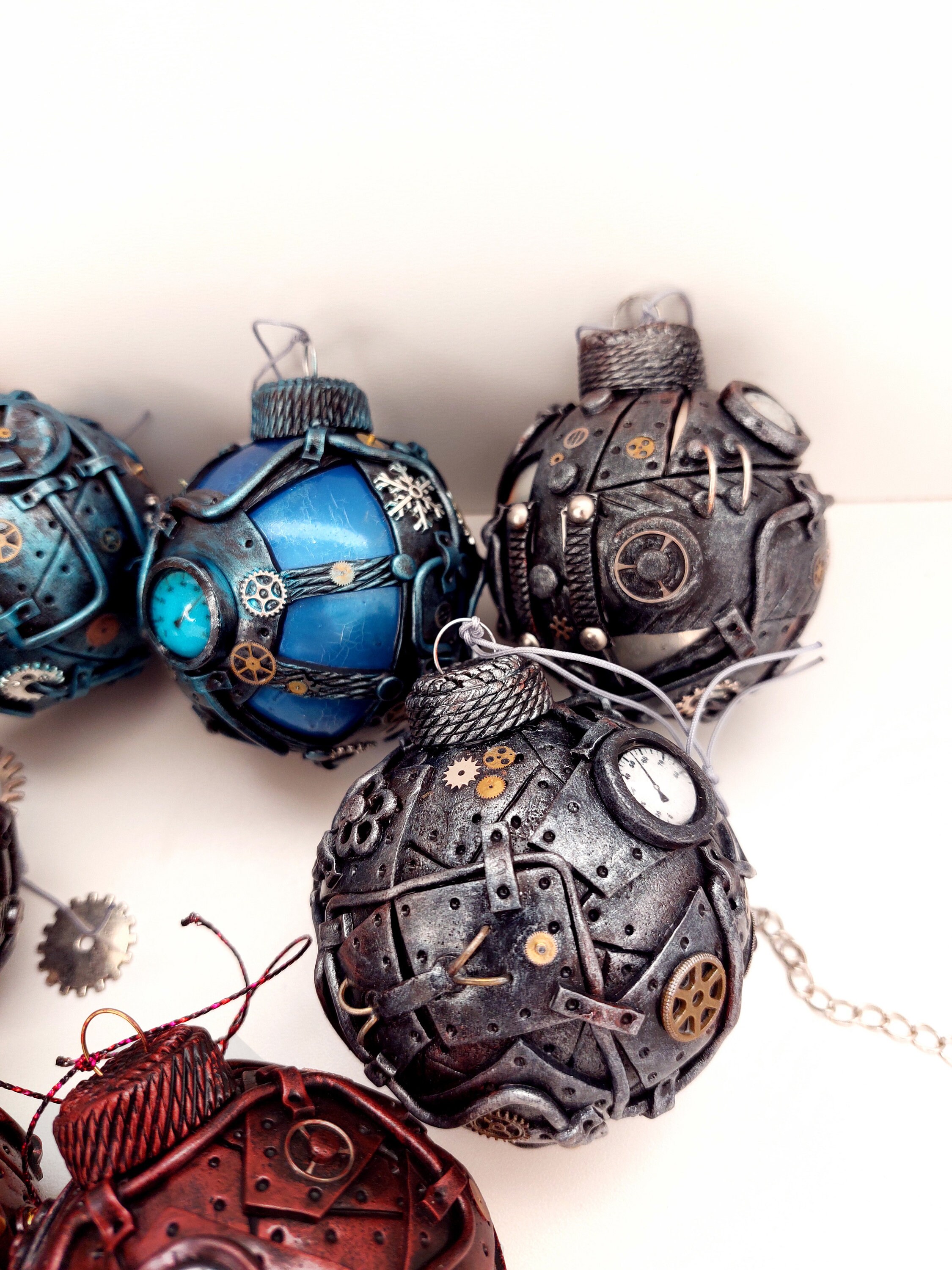 Handmade Steampunk New Year Tree Ornaments. Christmas Mix Metallic ...