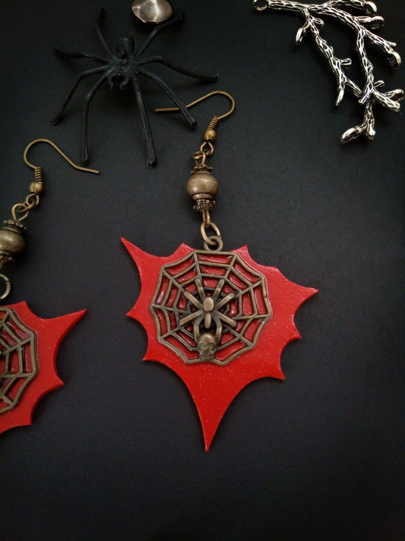 Red Gothic Earrings Blood Spiders. Gothic Handmade Clay | Etsy