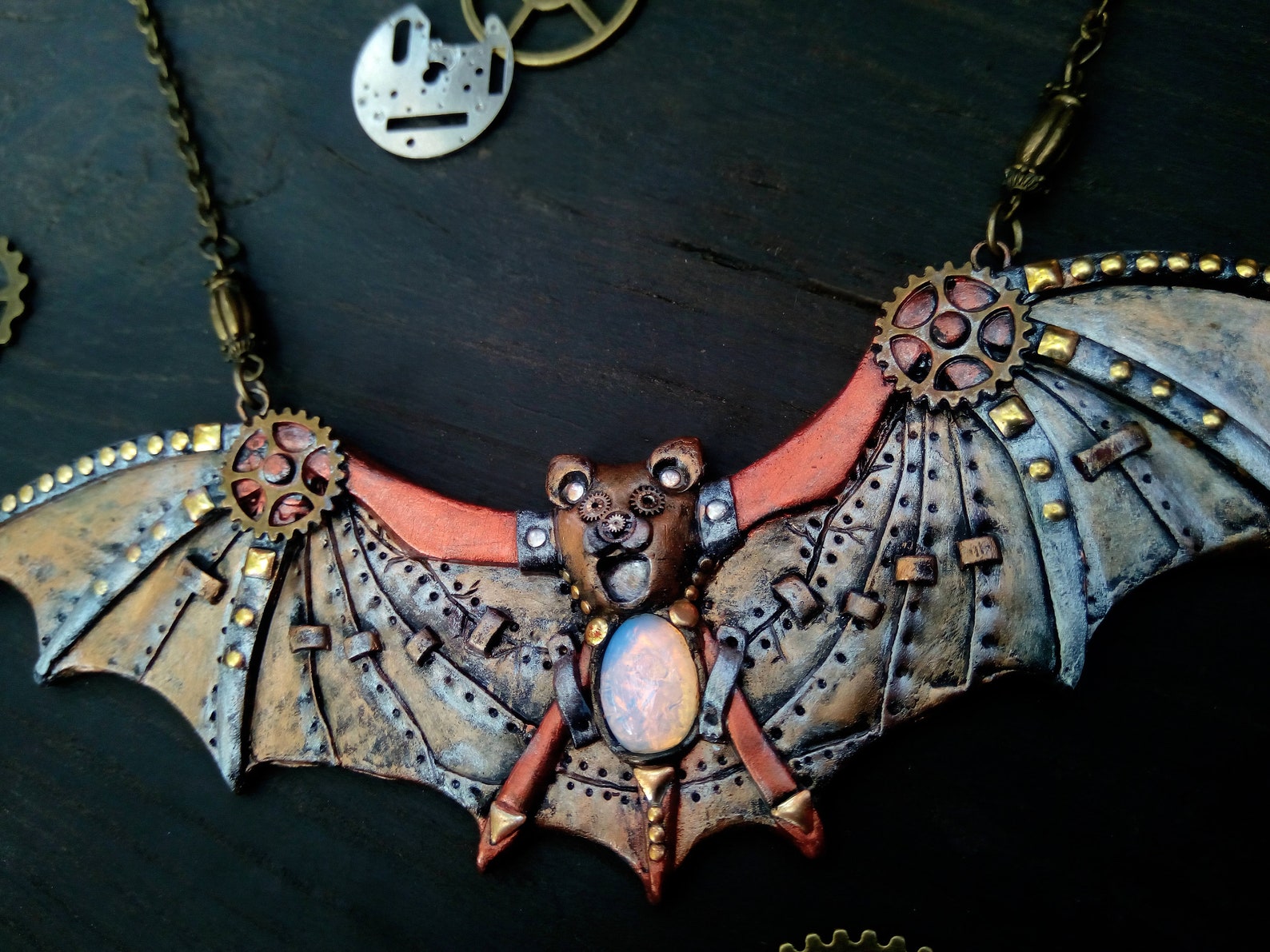 Steampunk Bat Necklace. Jewelry Bat Pendant Moon Stone. Gemstone Steampunk. - Etsy