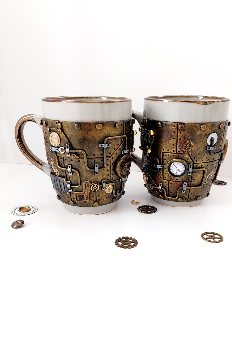 Handmade Steampunk Cups: Artisan Gear Decor, Set of 2 - Etsy