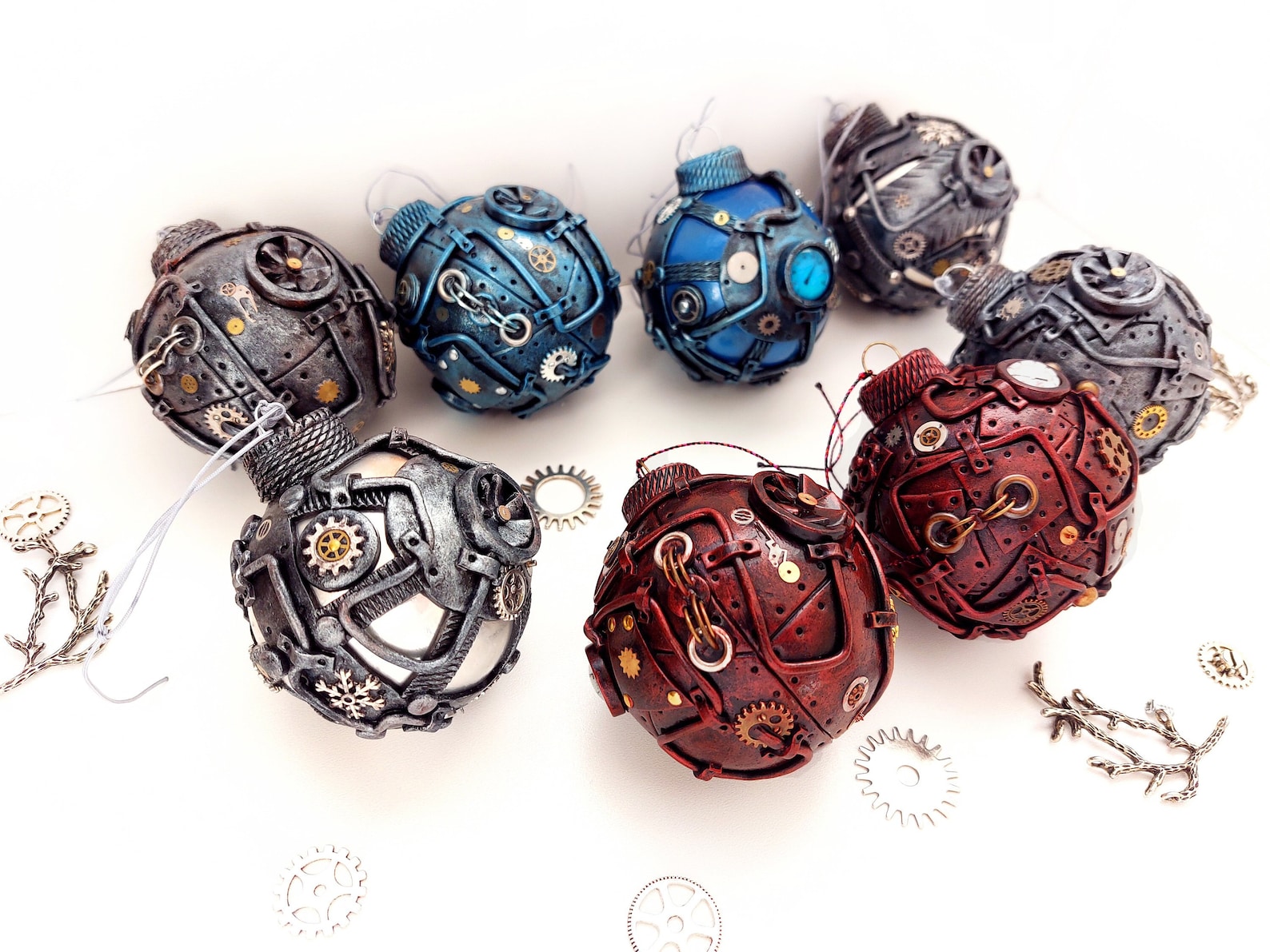 Handmade Steampunk New Year Tree Ornaments. Christmas Mix Metallic ...