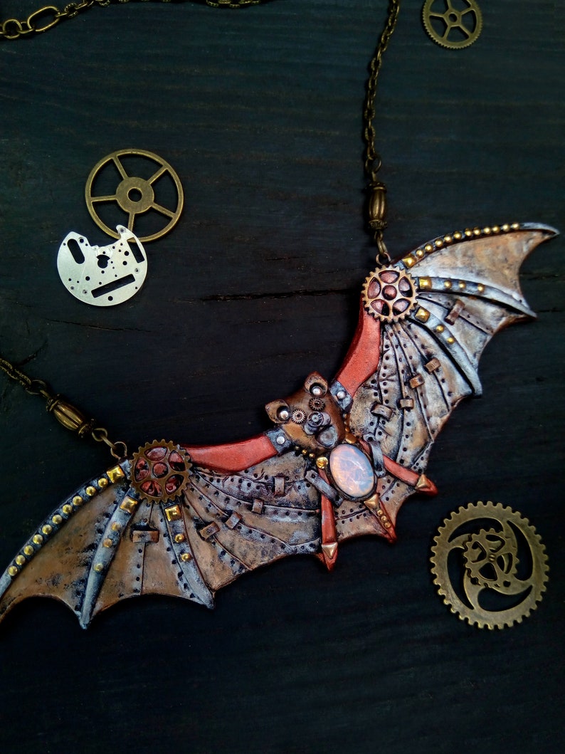 Steampunk Bat Necklace. Jewelry Bat Pendant Moon Stone. Gemstone Steampunk. - Etsy