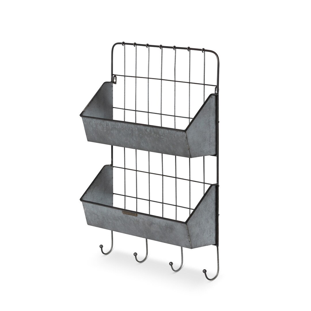 Metal Wall Rack With 2 Shelves and 4 Hooks Kitchen and Dining ...