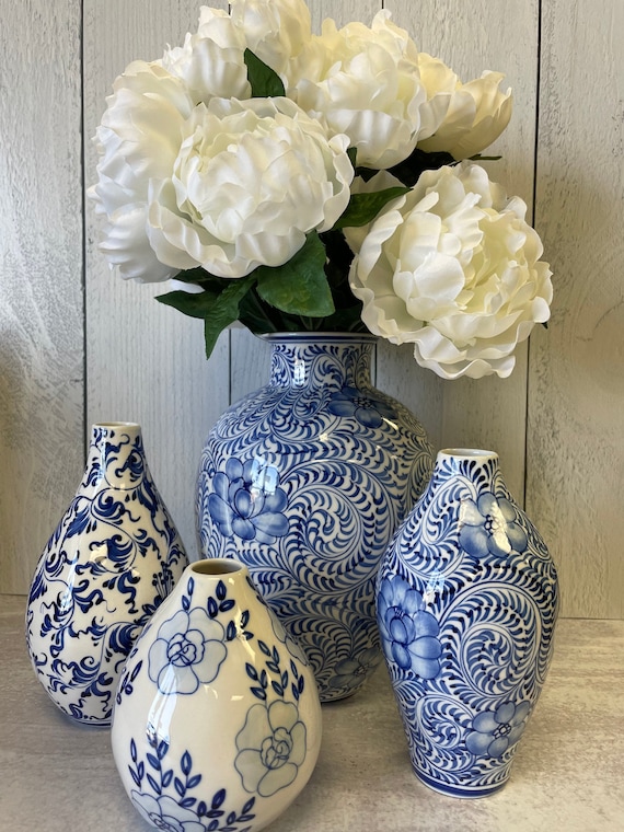 Blue and White Bud Vases 3 Sizes Home Decor Ceramic Floral Vases Weddings Showers Events Floral Design Etsy
