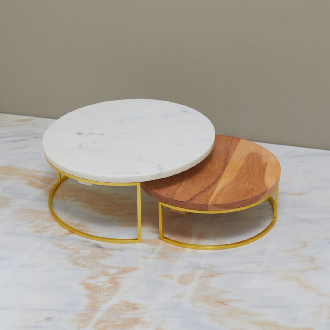 Nesting Risers Set of 2 Wood, Marble and Metal Dining Display ...