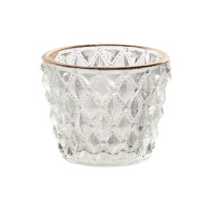 Glass Votive Candle Holders 2 Sizes Diamond Pattern With Gold Rim ...