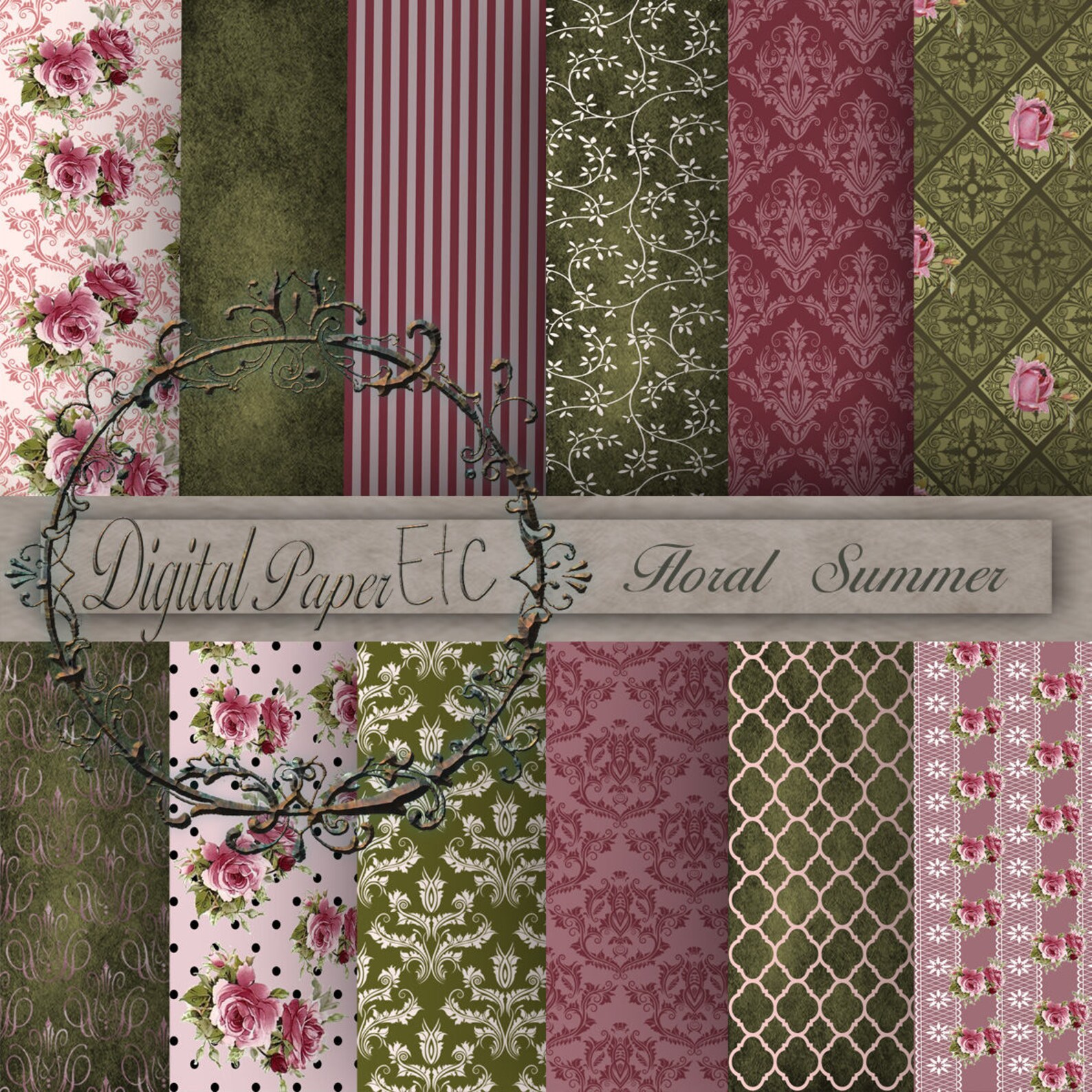 Floral Digital Paper: Floral Digital Paper Packscrapbook - Etsy