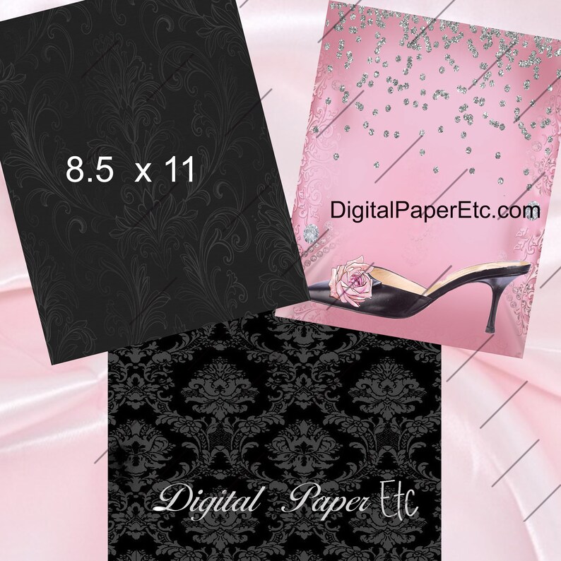 Black and Pink Digital Papers Diamonds Gems Pearls Lace - Etsy