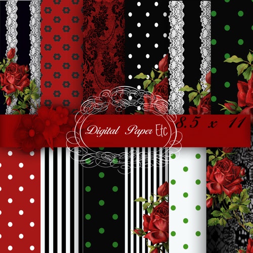 Black and Green Digital Paper Scrapbook Papers Polka Dots - Etsy