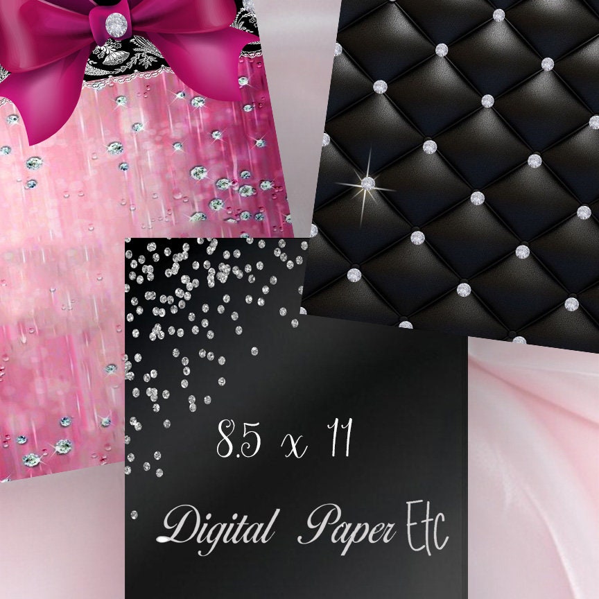 Black and Pink Digital Papers Diamonds Gems Pearls Lace - Etsy