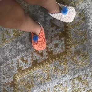 Kids Knitted Slippers Orange and White Hand Knitted Socks Children's ...