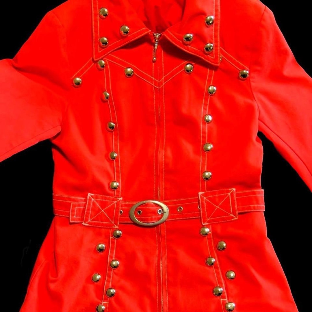 60s Vintage Retro Mod Roncelli Style Dome Studded Red Canvas Belted ...