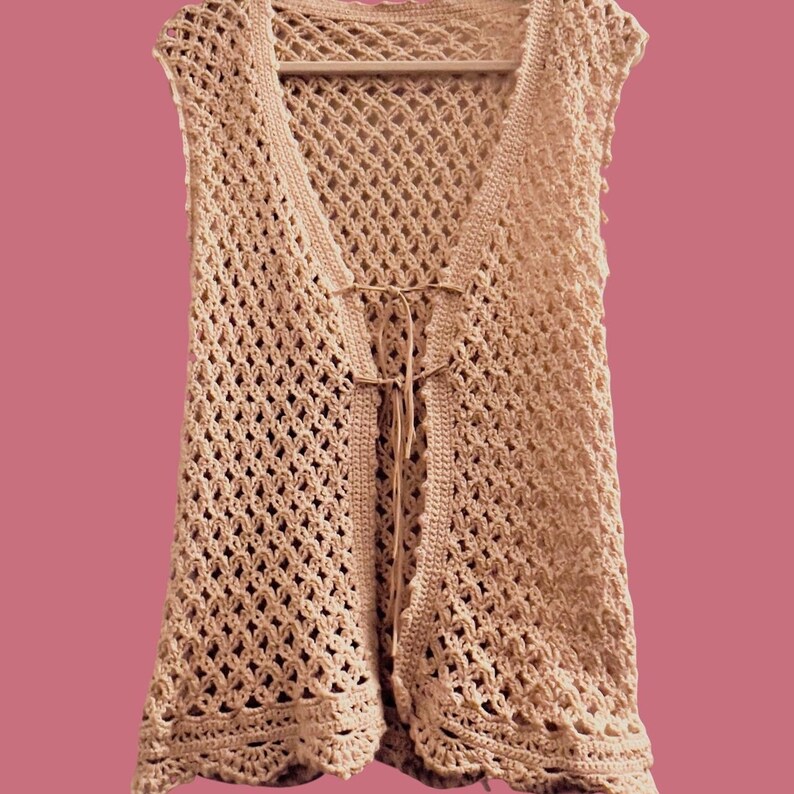 70s Vintage Cream Crochet Open Weave Granny Hippie Boho Sweater Vest ...