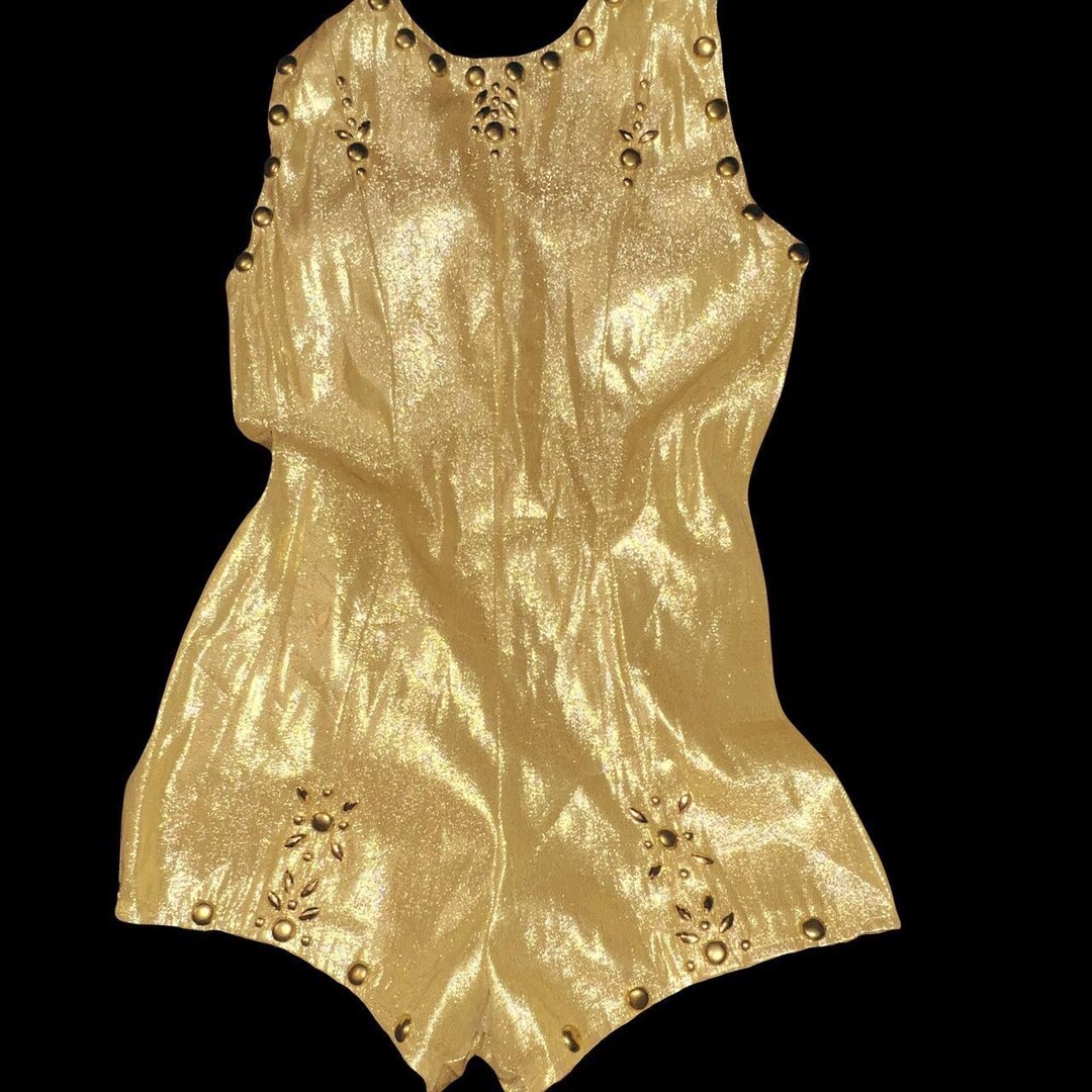 Vintage Metallic Gold Lame Studded Romper Jumpsuit - Etsy