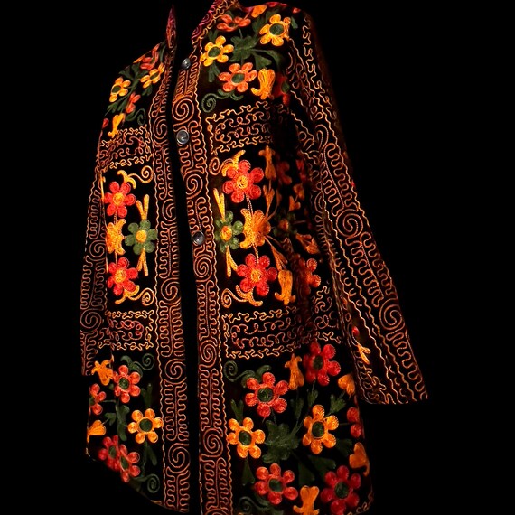 70s Vintage Boho Hippie Turkish Velvet Black & Multi … - Gem