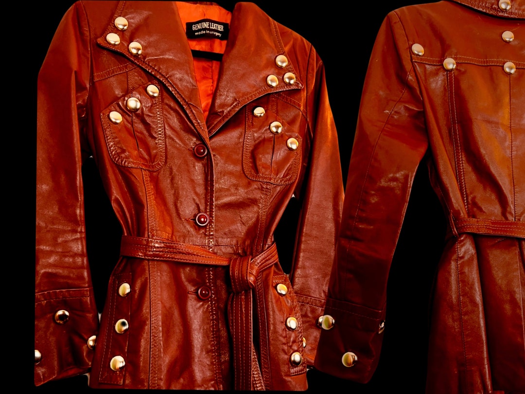 70s Dome Studded Dark Red Leather Jacket - Etsy