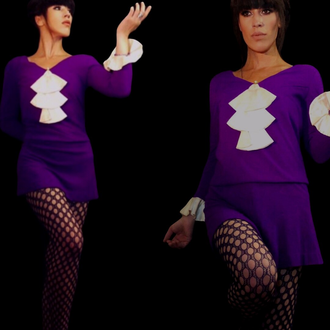 Groovy Wednesday Addams 1960s Vintage Mod Edwardian Purple Cream Silk ...