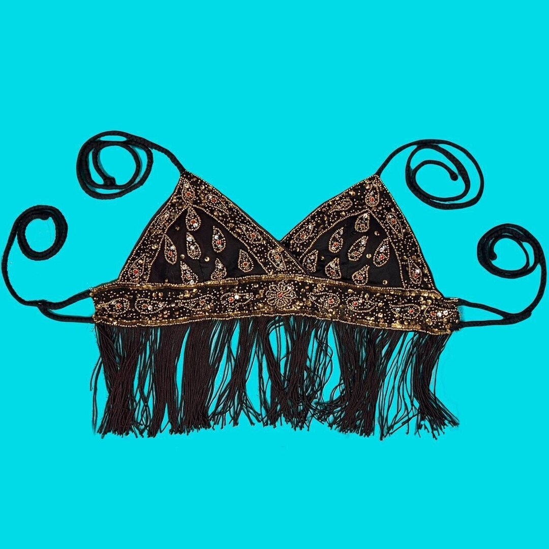 Y2K / 90s Ethnic Beaded Crop Top / Bikini Bra Top With Tassle Fringe ...