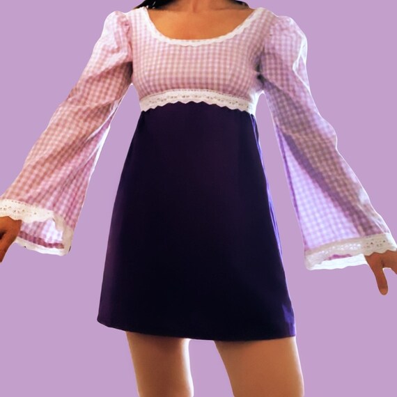 70s Vintage Cottagecore Purple Bell Sleeve Empire Wai… - Gem