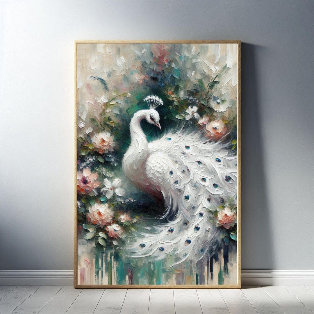 Alabaster Dream, Elegant White Peacock Painting, Floral Art, Flower Art ...