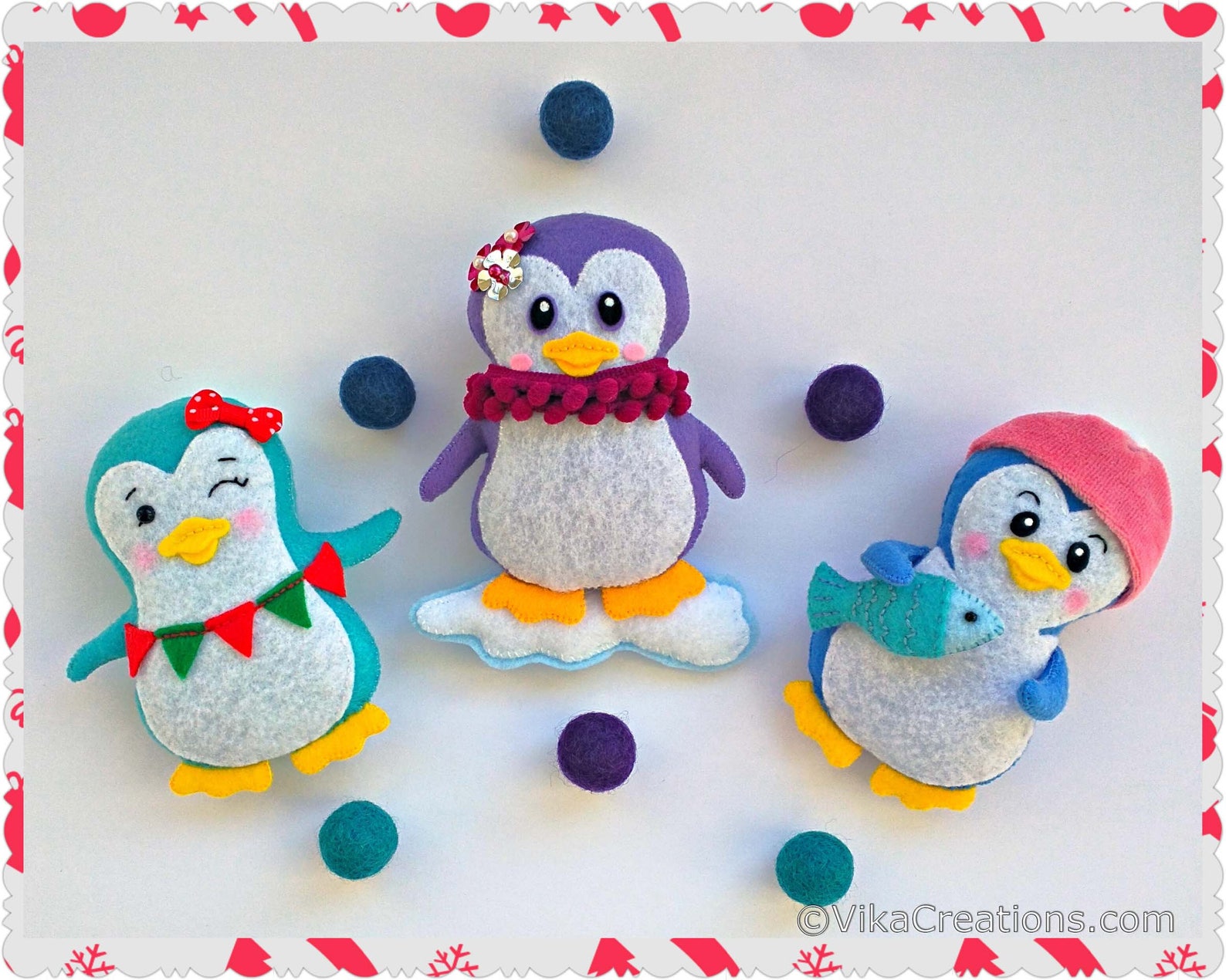 Set of Three Hanging Penguin Ornaments Handmade Felt | Etsy