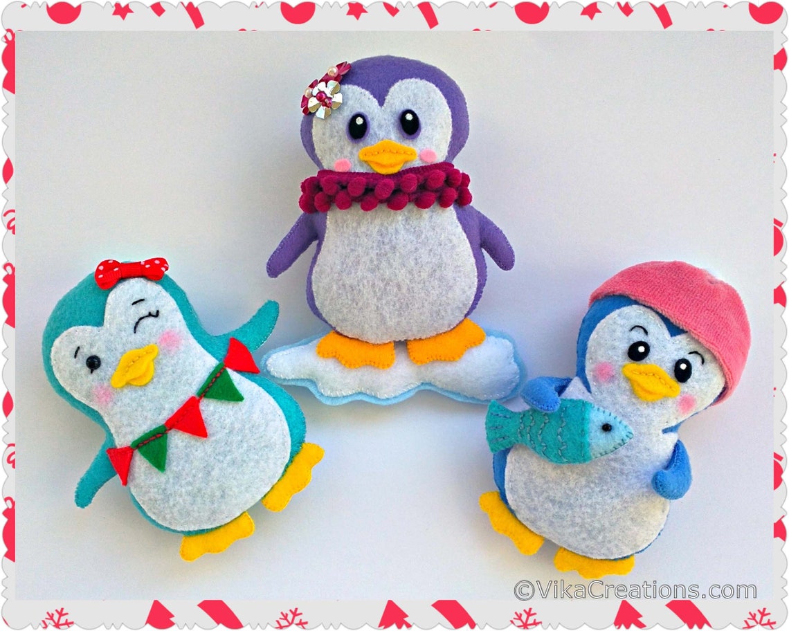 Set of Three Hanging Penguin Ornaments Handmade Felt | Etsy