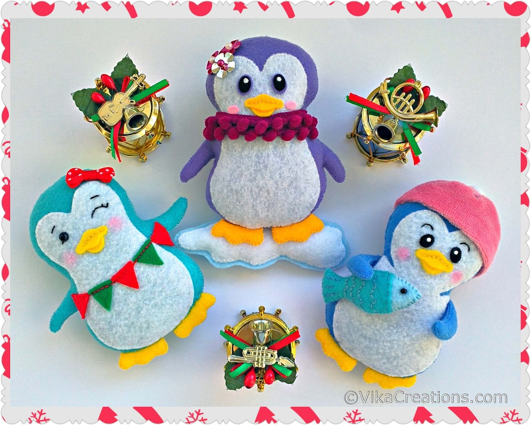 Set of Three Hanging Penguin Ornaments, Handmade Felt Christmas Tree ...