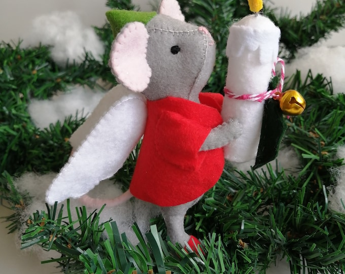 TWO Felt Mouse Tree Decorations, Both Dressed in Pink Faux Fur, One ...