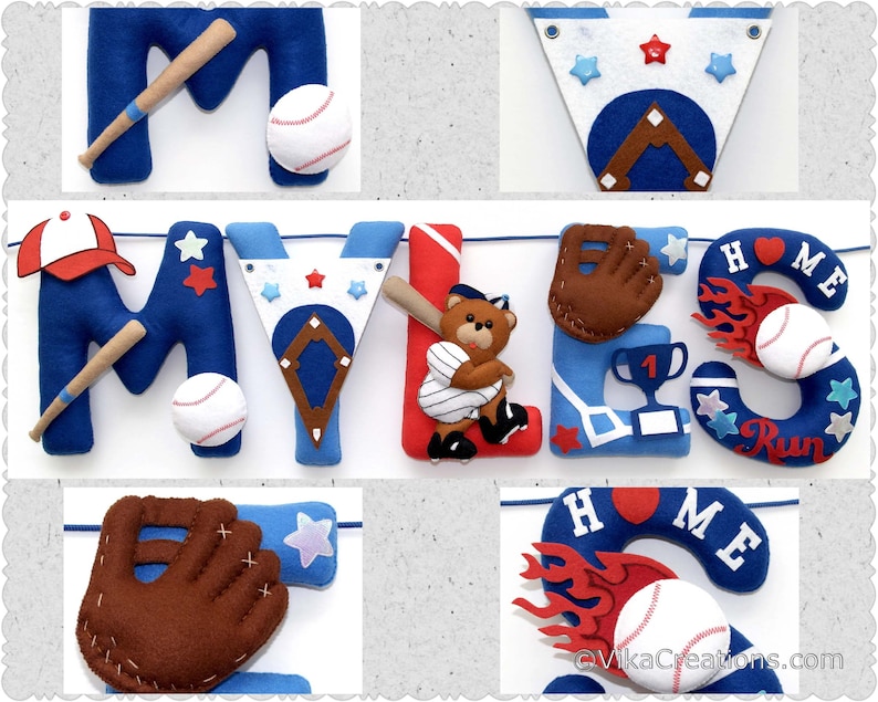 Baseball Theme Name Birthday Banner, Boy or Girl, Personalized Felt ...