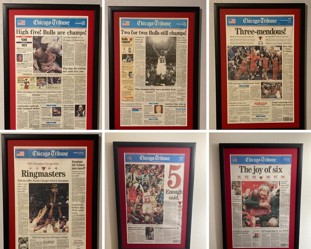 Chicago Bulls 6 World Basketball Championships Framed Newspaper Set - Etsy