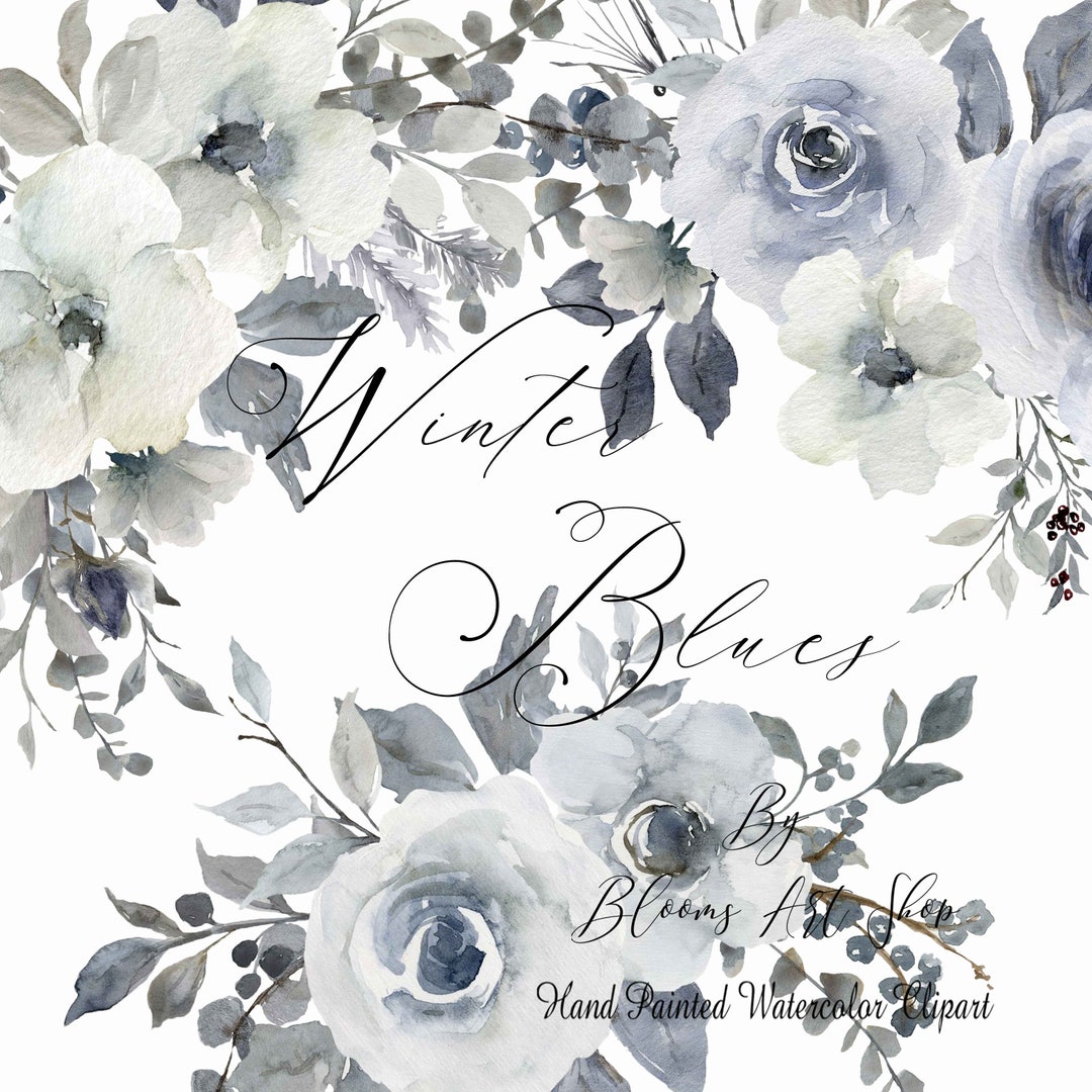 Dusty Blue Peony Watercolor Clipart, DIY Flower Bouquets, Rose ...