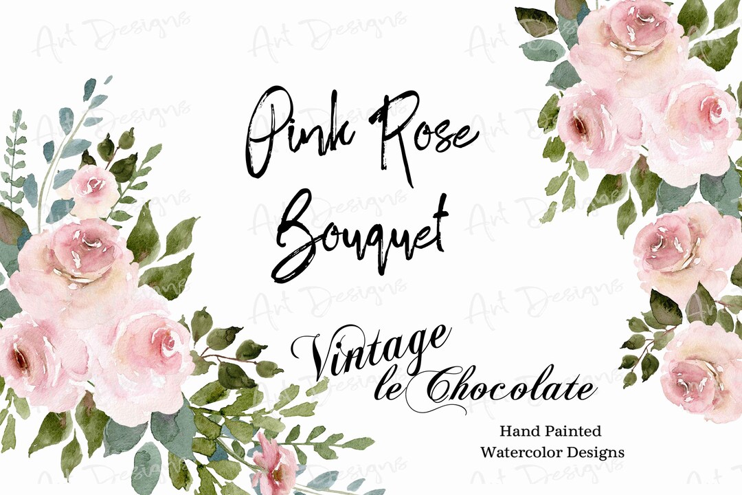 Blush Watercolor Flower Clip Art, Pink Roses in Png, Aquarelle Roses in ...