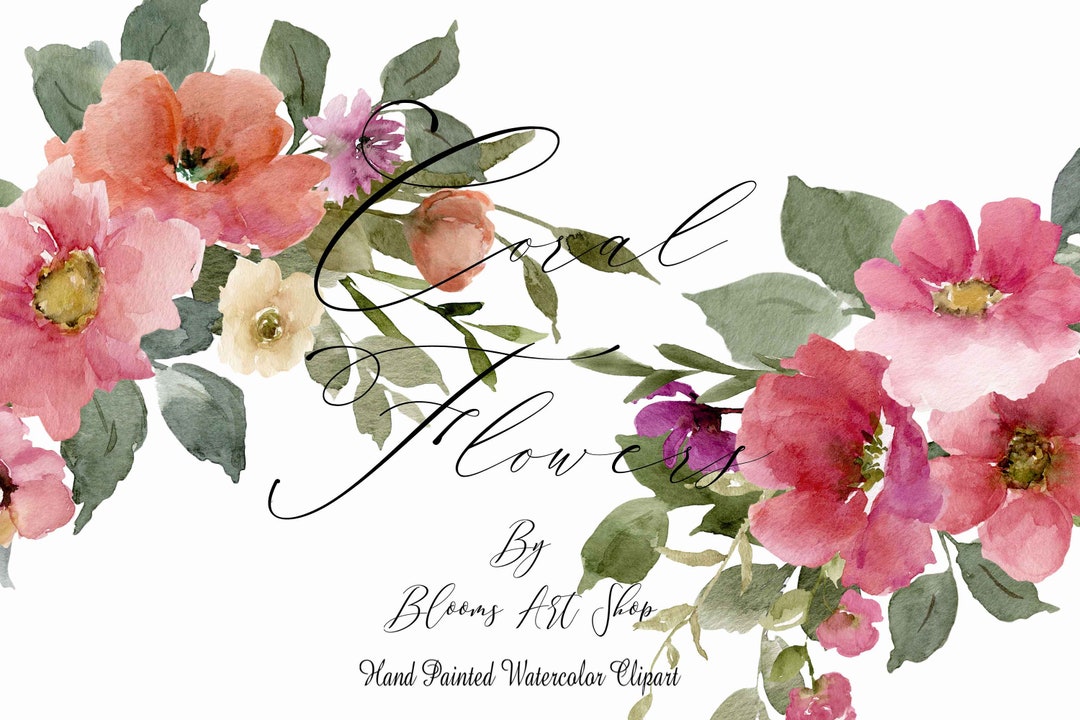 Watercolor Coral Pink Floral Clip-art Wedding Summer Flower - Etsy