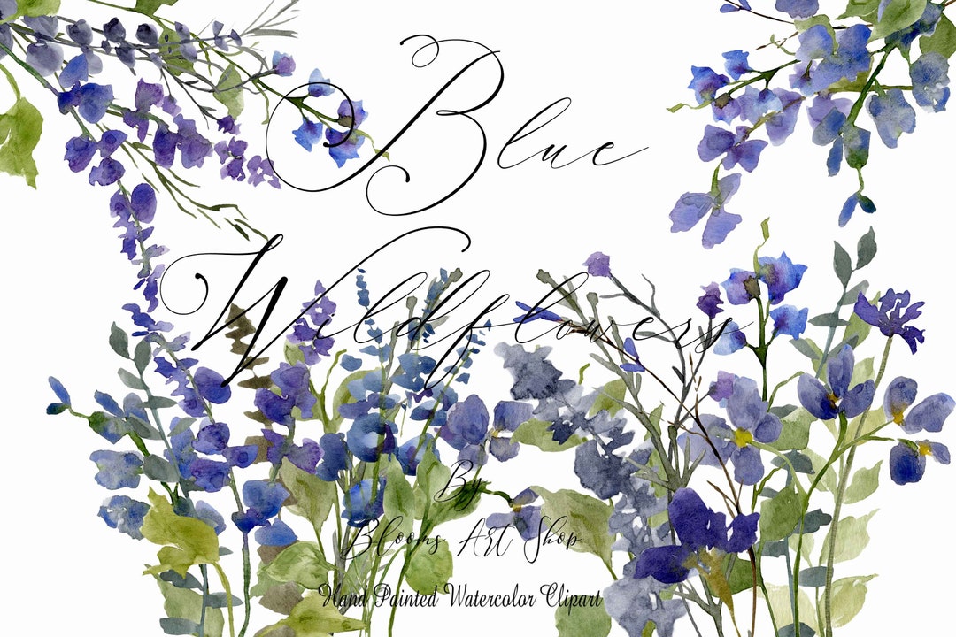 Blue Watercolor Wildflower Clipart, Digital Indigo Blue Flower Clipart ...
