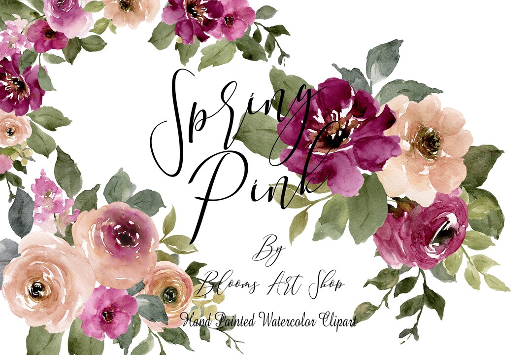 Blush Burgundy Pink Flower Clipart Floral Wreath Shabby Scrapbook ...