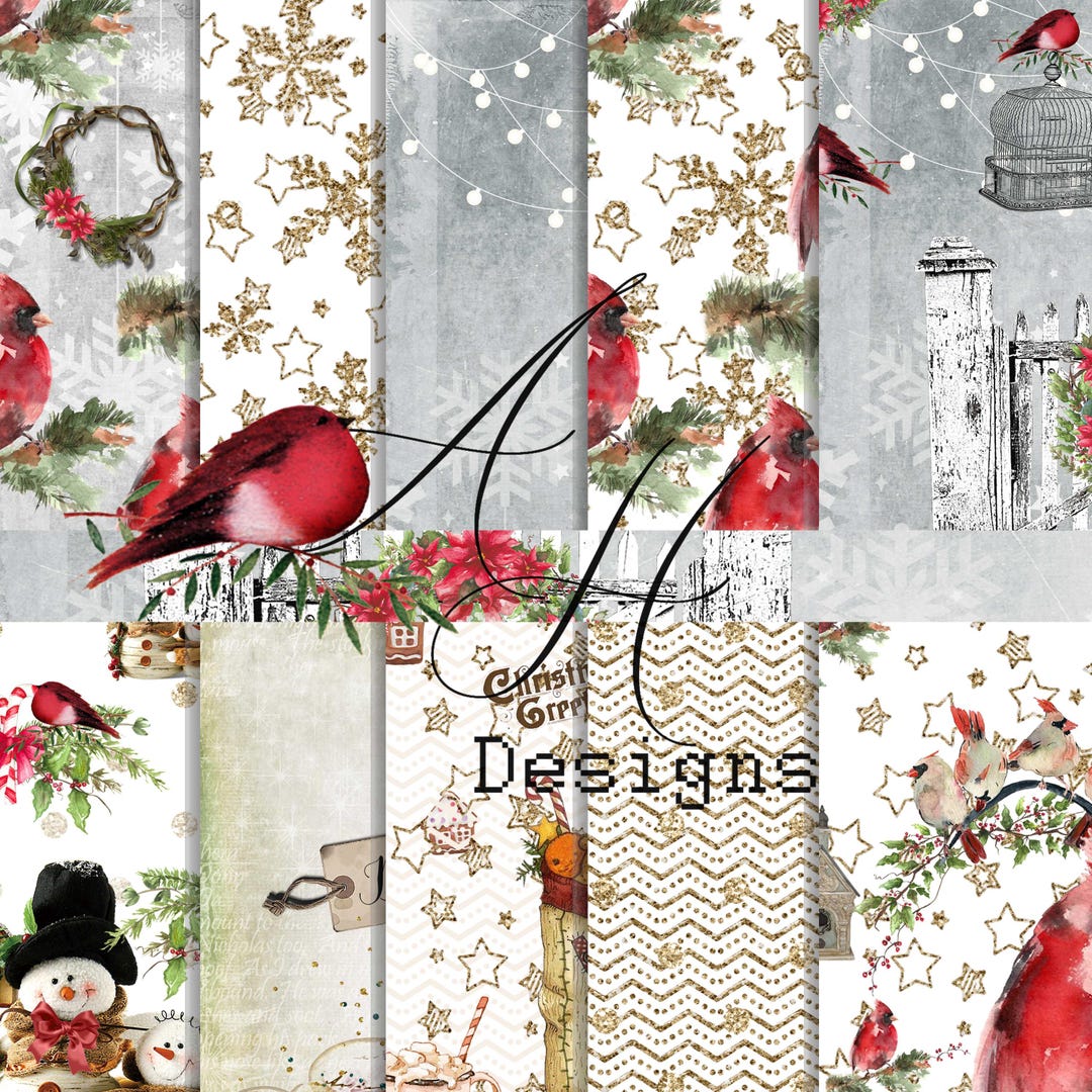Red Cardinal Christmas Paper: Holiday Scrapbook Paper (digital Download ...