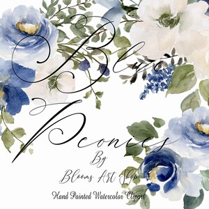 Watercolor Blue Flowers Clipart, Indigo Navy Sapphire Roses, Peonies ...