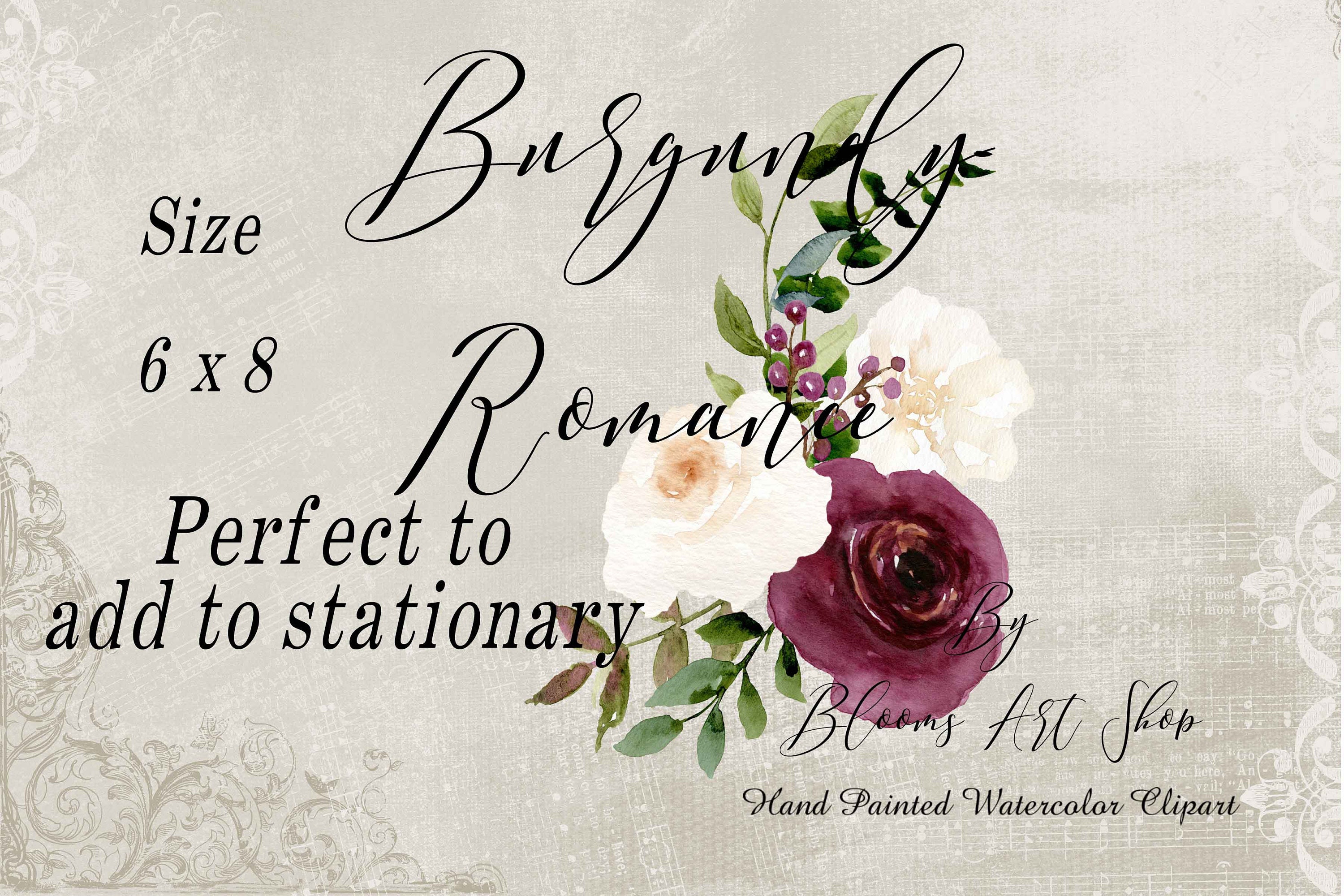 Burgundy Floral Clip Art White Rose Wedding Clipart. WC271 - Etsy