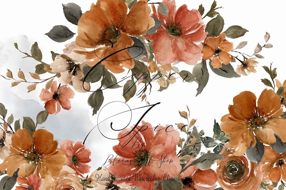 Copper Orange Floral Clipart Burnt Orange Rose Bouquets Etsy