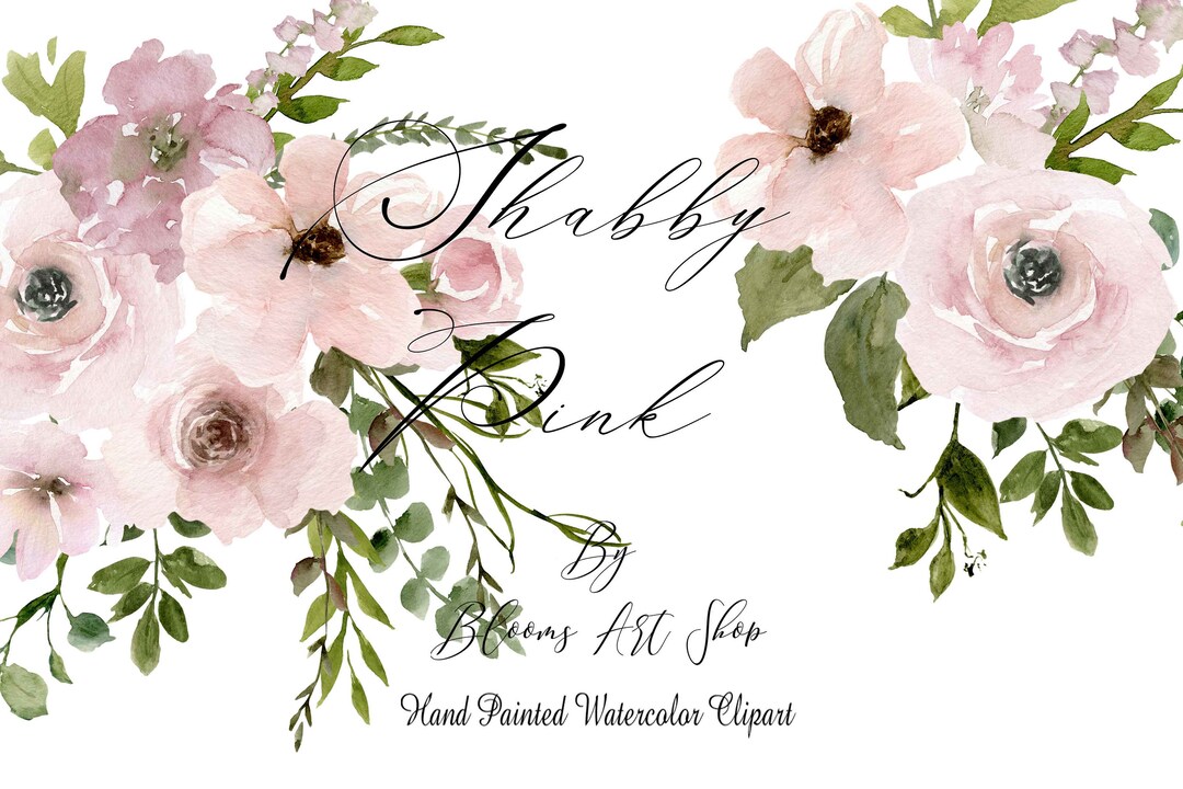 Pink Rose Floral Clipart, Blush Digital Watercolor Flowers, Watercolor ...
