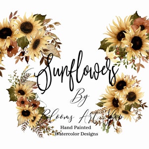 Watercolor Sunflower Clipart DIY Wedding Invitation Bouquets Sunflower ...