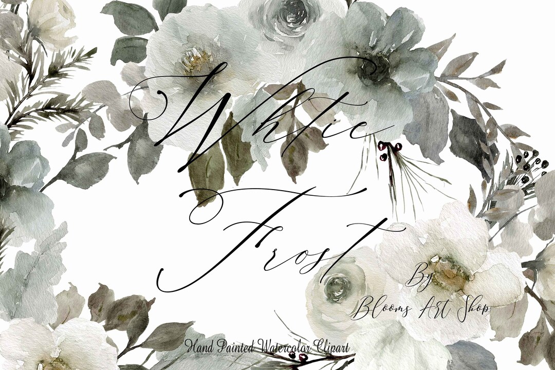 White Peony Rose Bouquet Winter Grey Blue Rose Clipart Arrangements ...