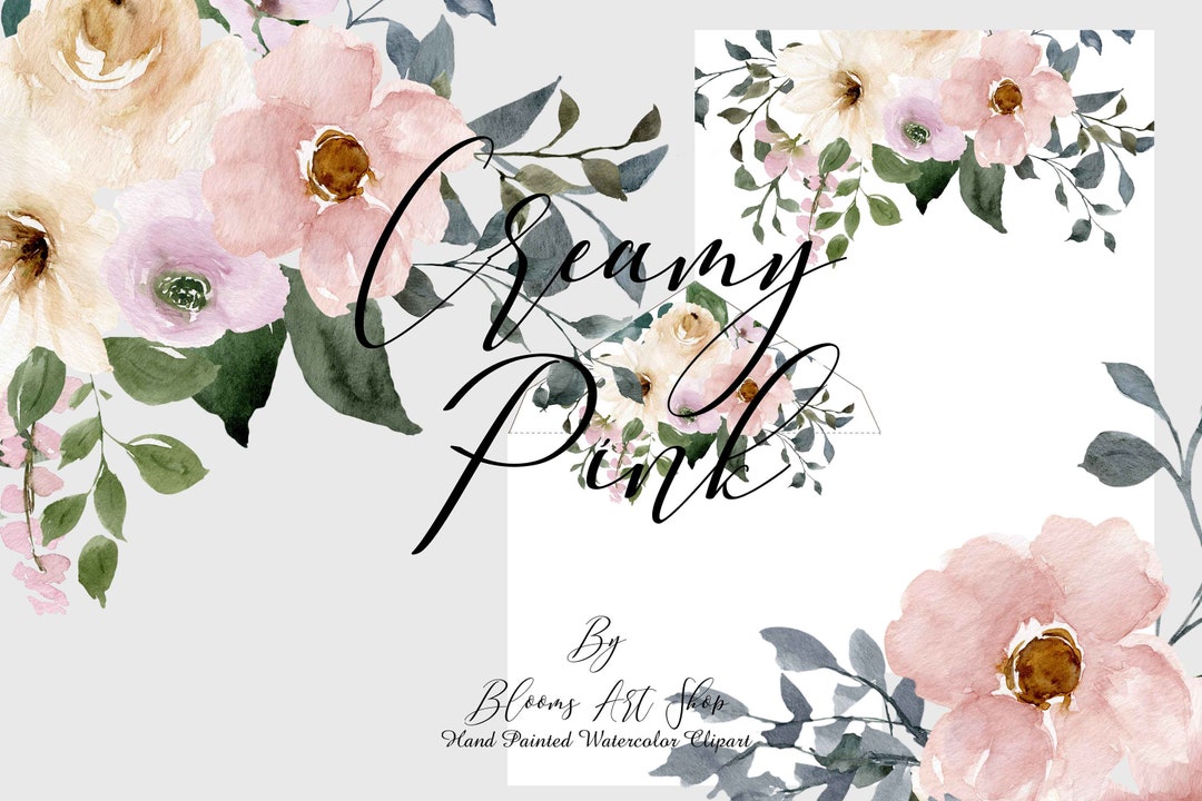 Peony Rose Floral Clipart: Watercolor Blush Flowers (digital Download ...
