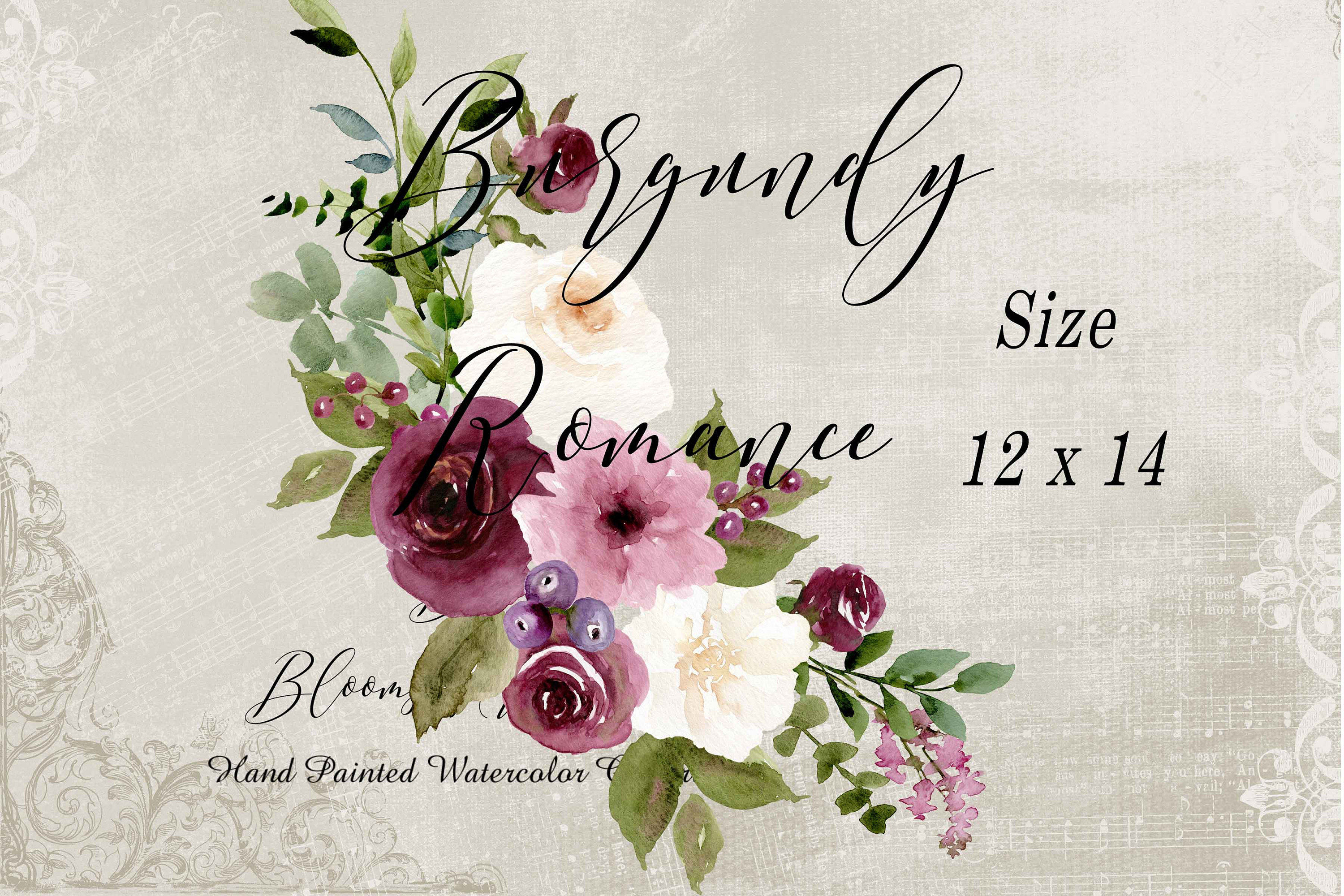 Burgundy Floral Clip Art White Rose Wedding Clipart. WC271 - Etsy
